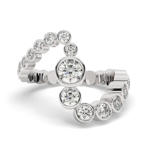 Diamond Spiral Statement Ring / 14k Gold Bezel Set Diamond Ring / Diamond Statement Ring ...