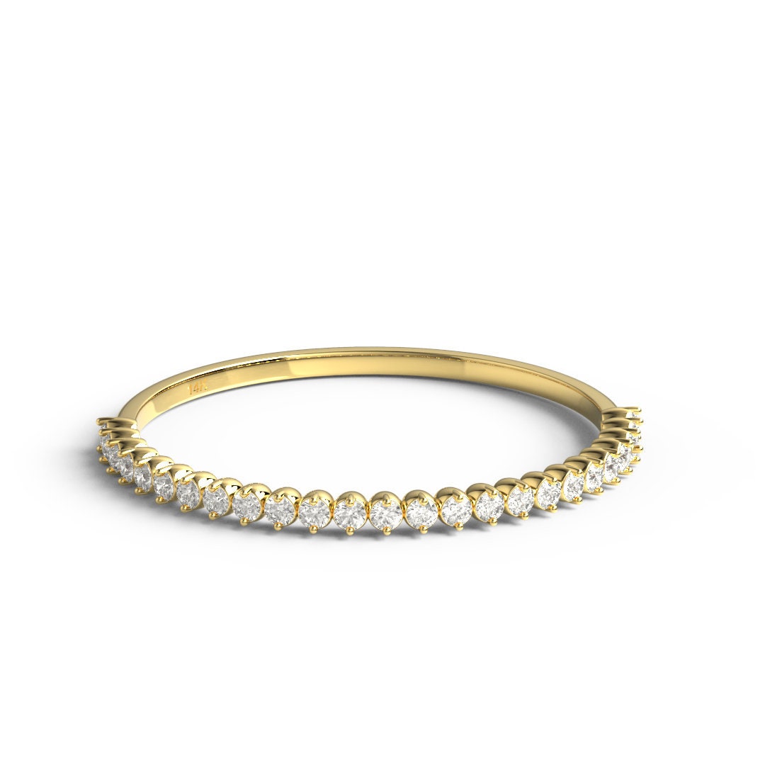 Diamond Wedding Band / 14k Gold Round Diamond Half Eternity | Etsy