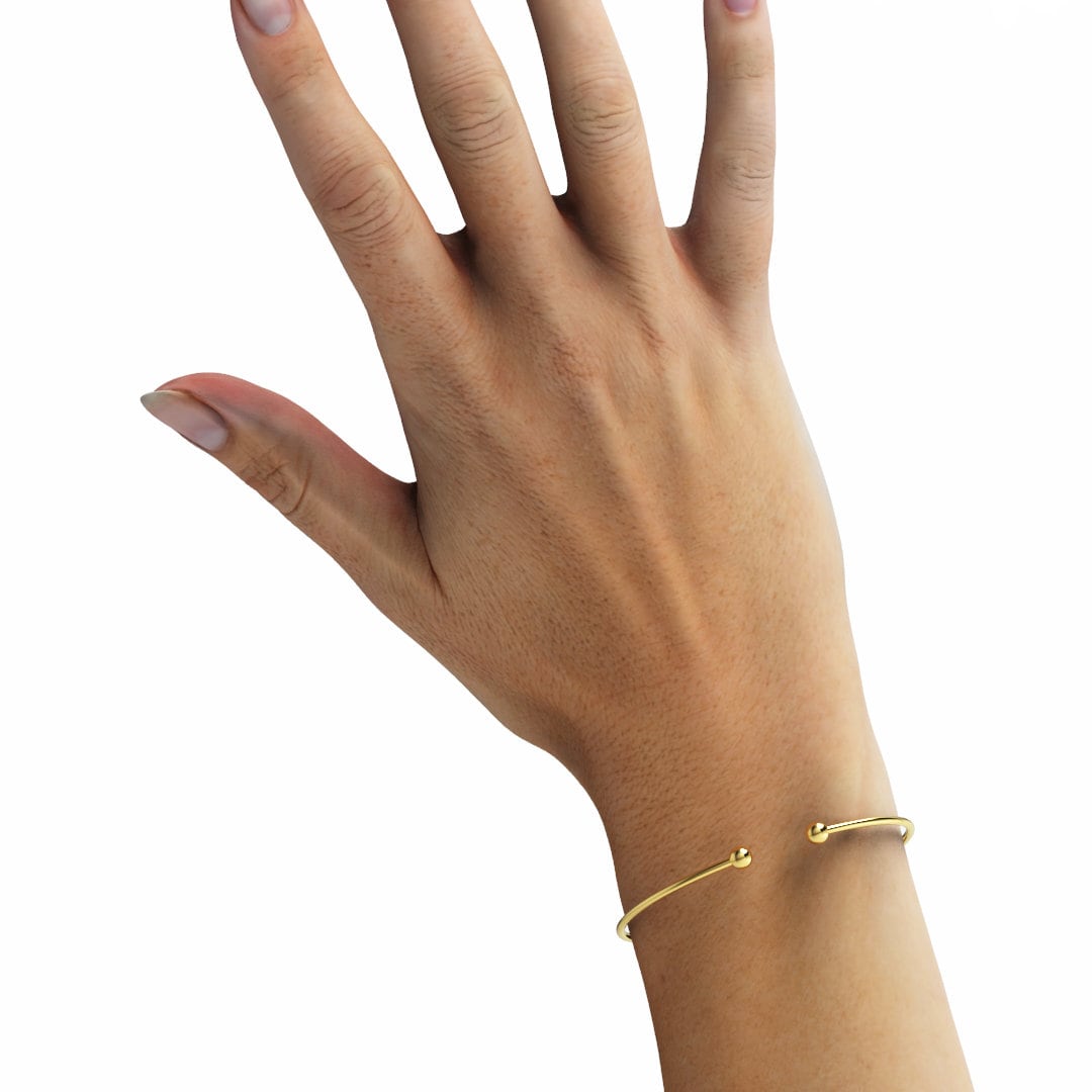 Solid Gold Ball Cuff Bangle / 14k Gold Ball Wire Bracelet / Birthday ...
