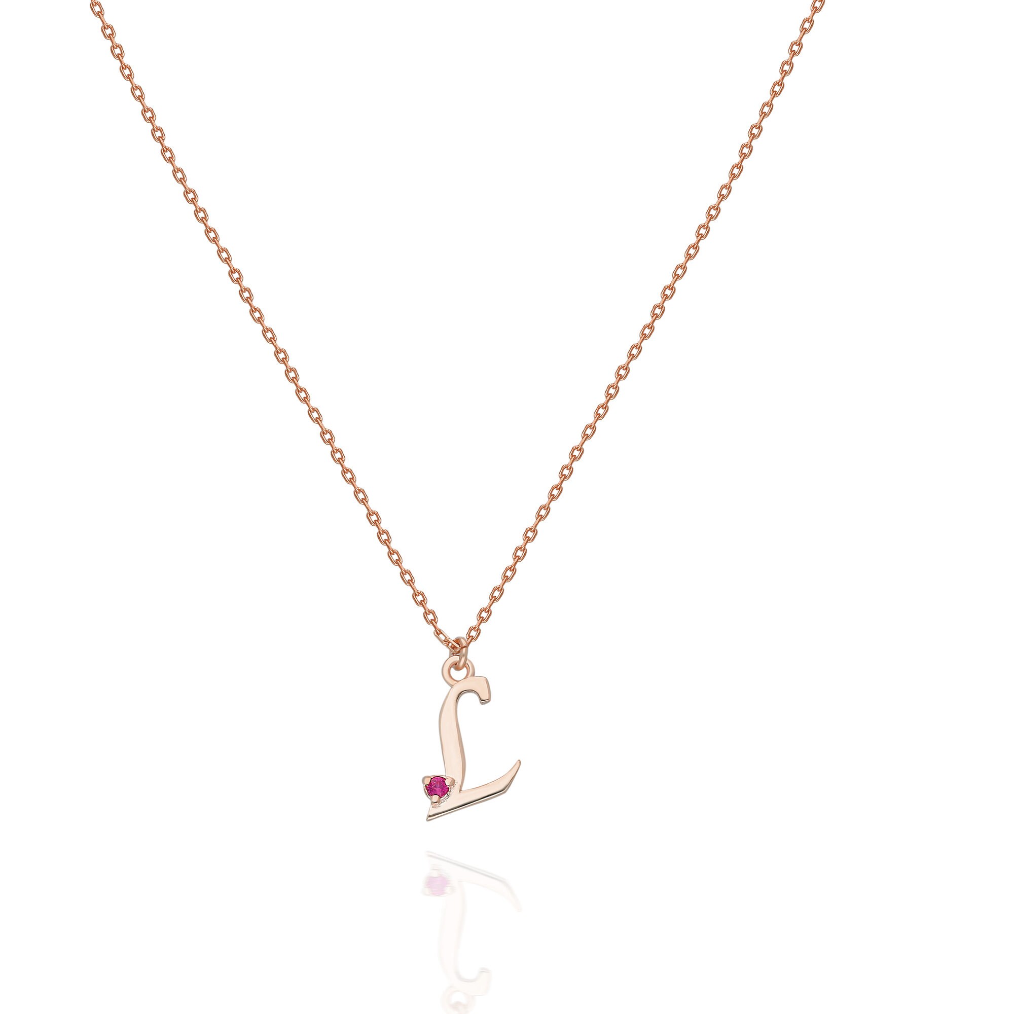 Birthstone Initial Necklace / 14k Gold Personalized Birthstone | Etsy