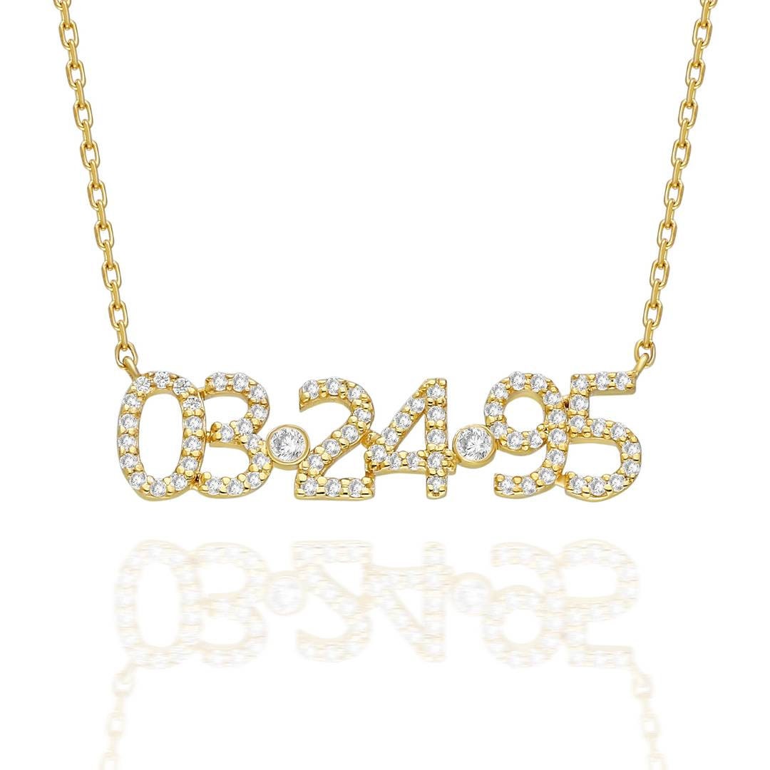 Diamond Date Necklace / 14k Gold and Diamond Date Necklace / Diamond ...