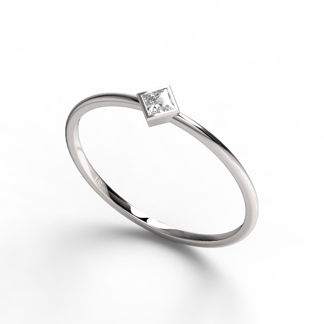 Diamond Stacking Ring / 14k Gold Princess Cut Diamond Bezel - Etsy