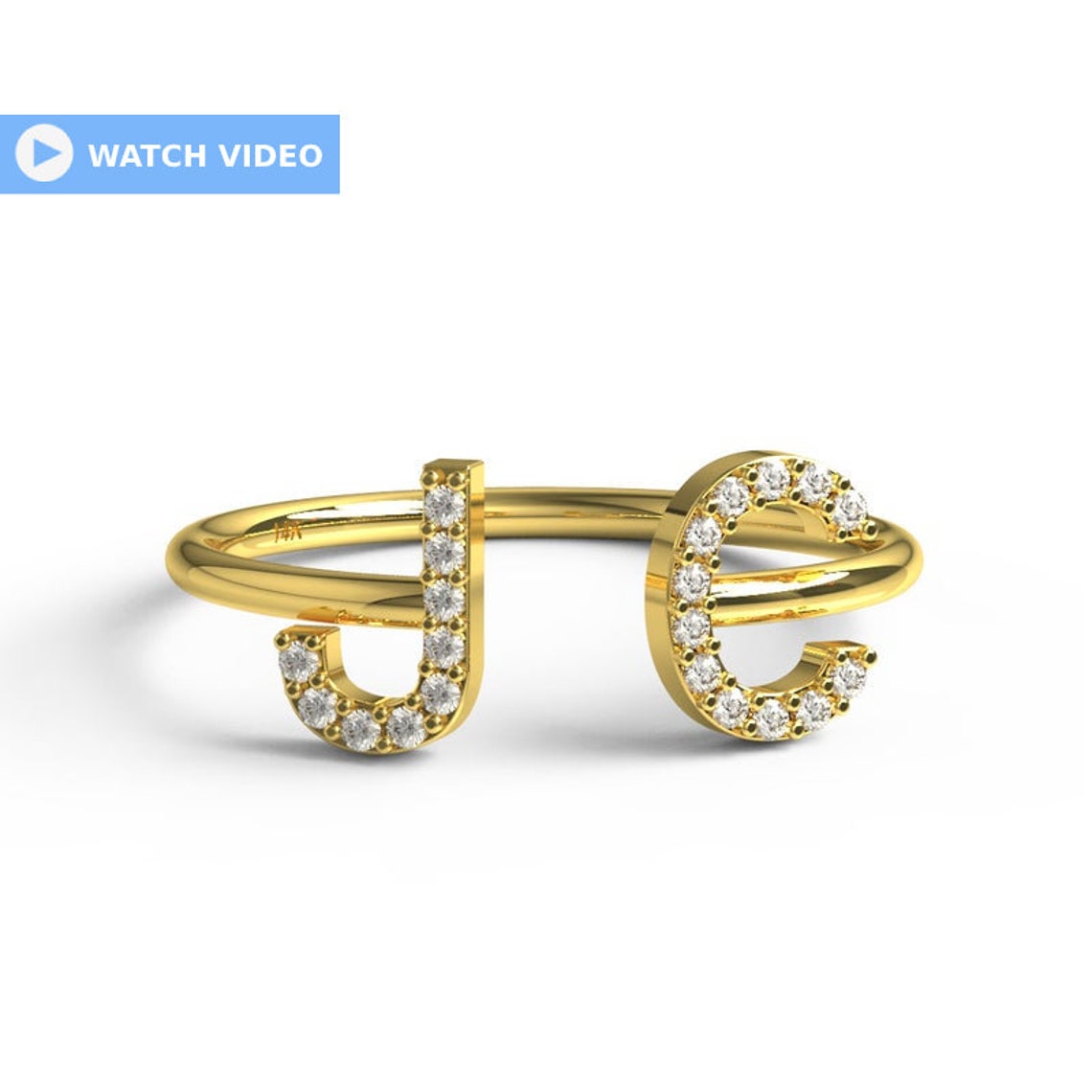 Diamond Initial Ring / 14k Diamond Initial Ring / Diamond - Etsy