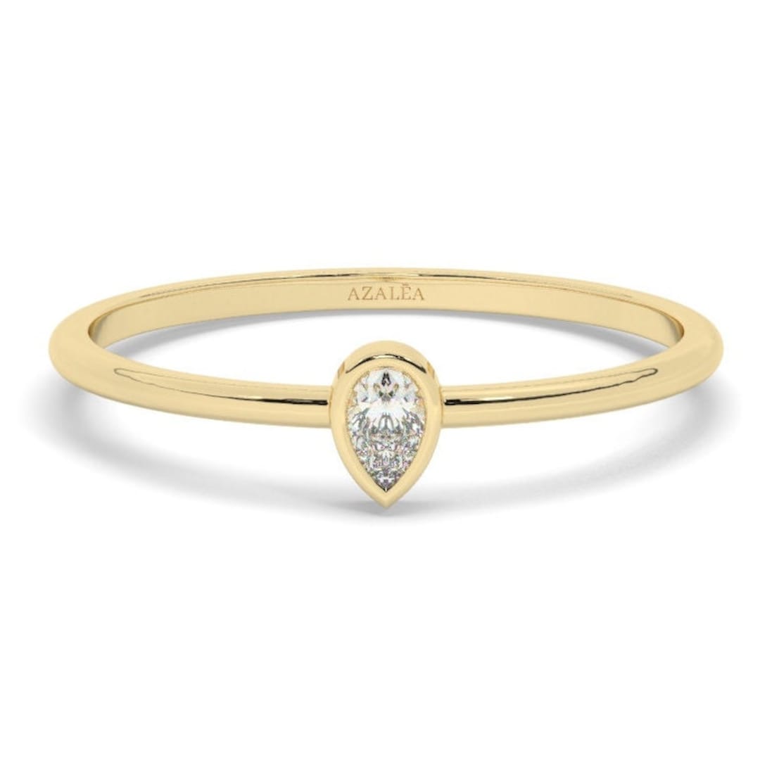 Solitaire Diamond Stacking Ring / 14k Pear Diamond Wedding Band ...