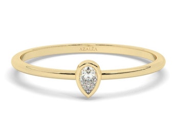 Pear Diamond Bezel Stacking Ring / 14k Pear Diamond Wedding Band ...