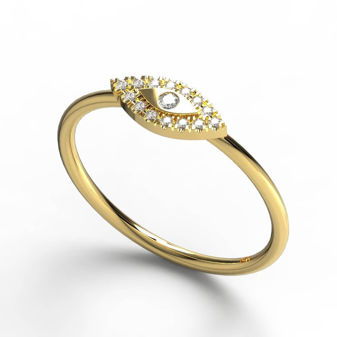 Diamond Evil Eye Stacking Ring / 14k Gold Diamond Evil Eye Stacking ...