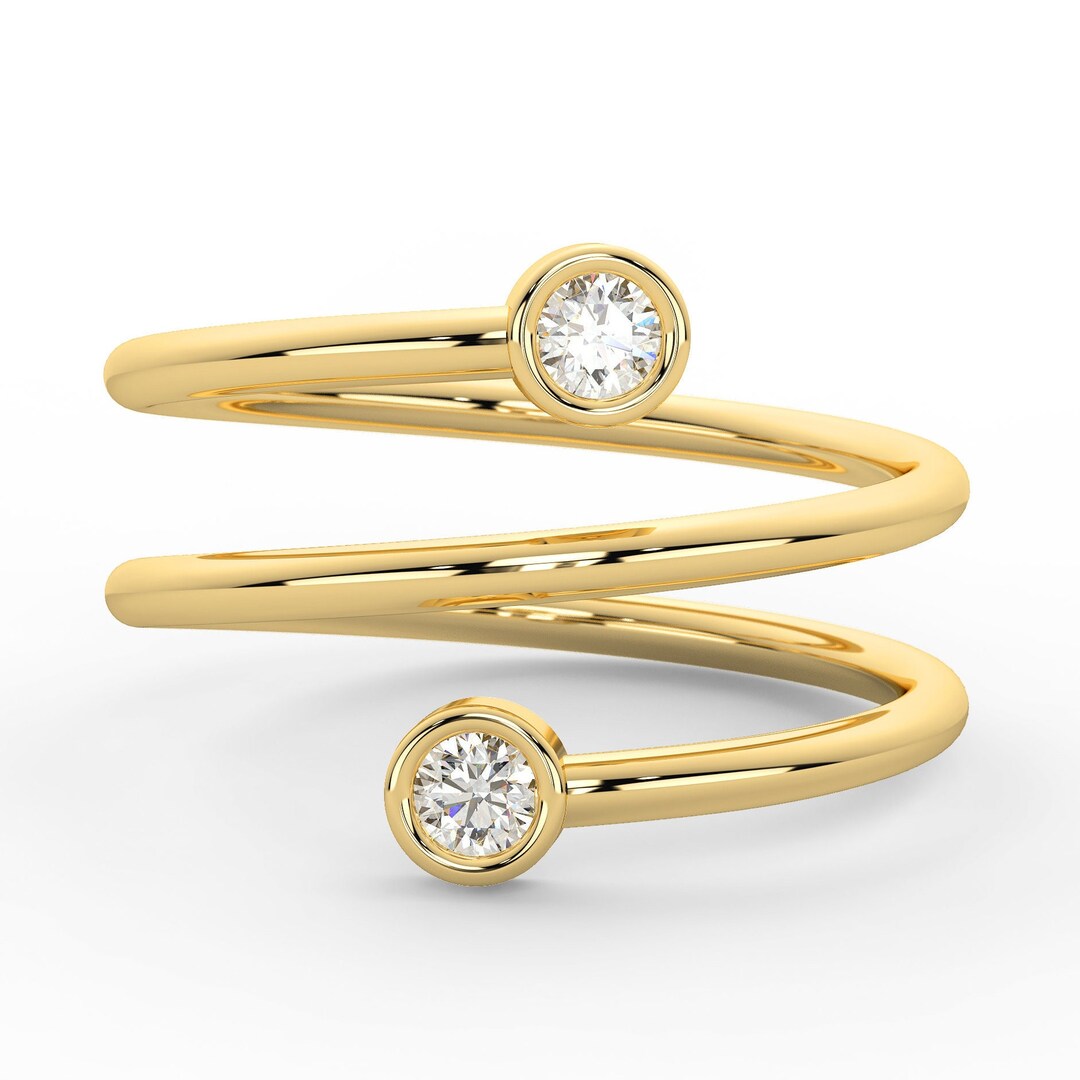 Diamond Spiral Cuff Ring / 14k Gold Spiral Diamond Cuff Ring / - Etsy