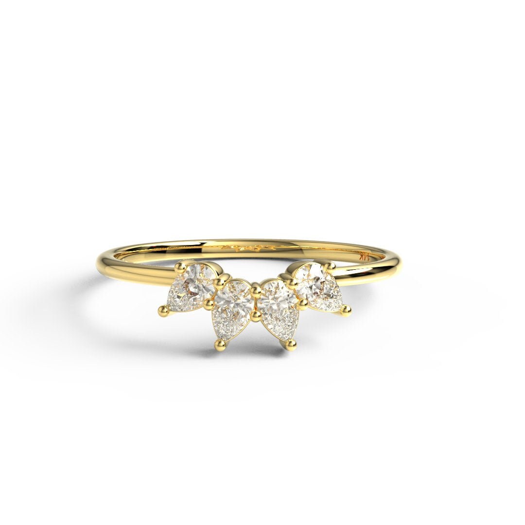 Pear Diamond Wedding Band / 14k Gold Pear Diamond Wedding Band ...