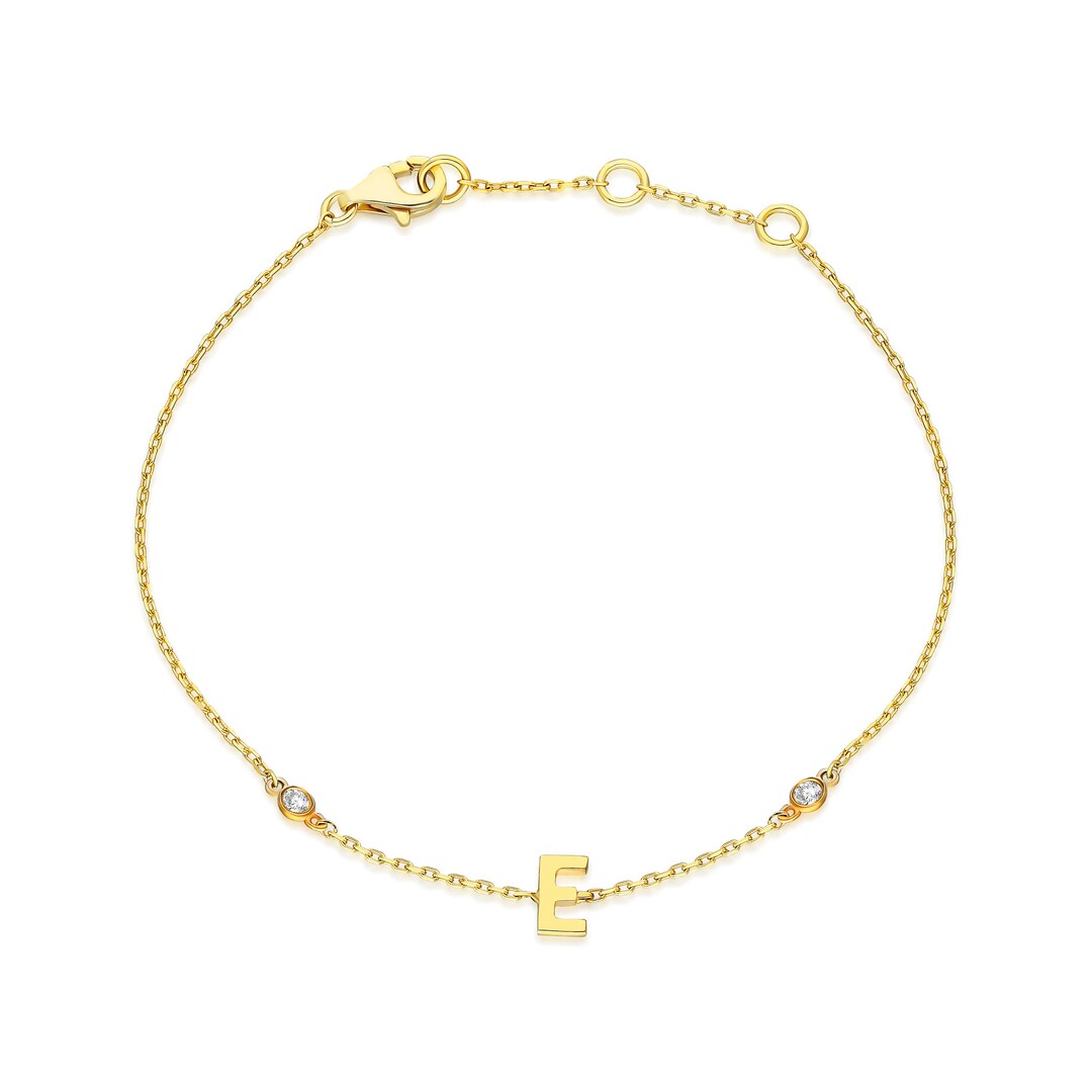 Diamond Initial Bracelet / 14k Diamond Initial Bracelet / - Etsy