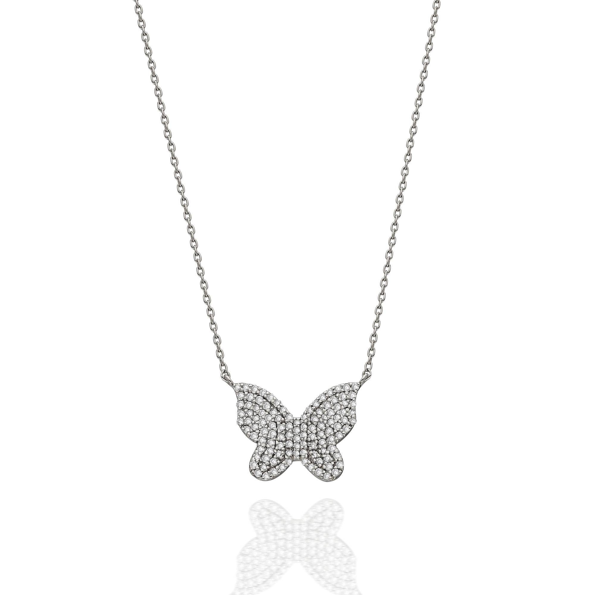 Diamond Butterfly Necklace / 14k Diamond Pave Butterfly Necklace / Pave ...