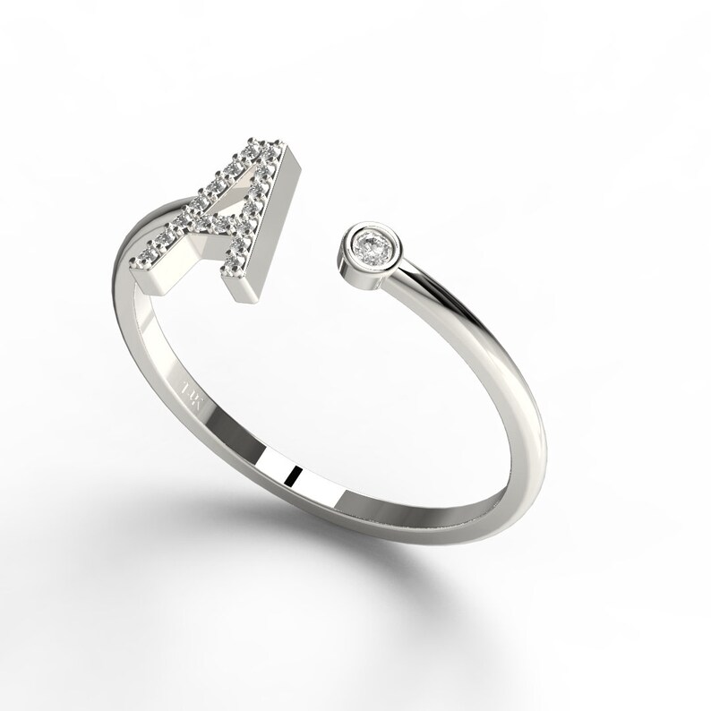 Diamond Initial Cuff Ring / 14k Gold Diamond Initial Ring / - Etsy