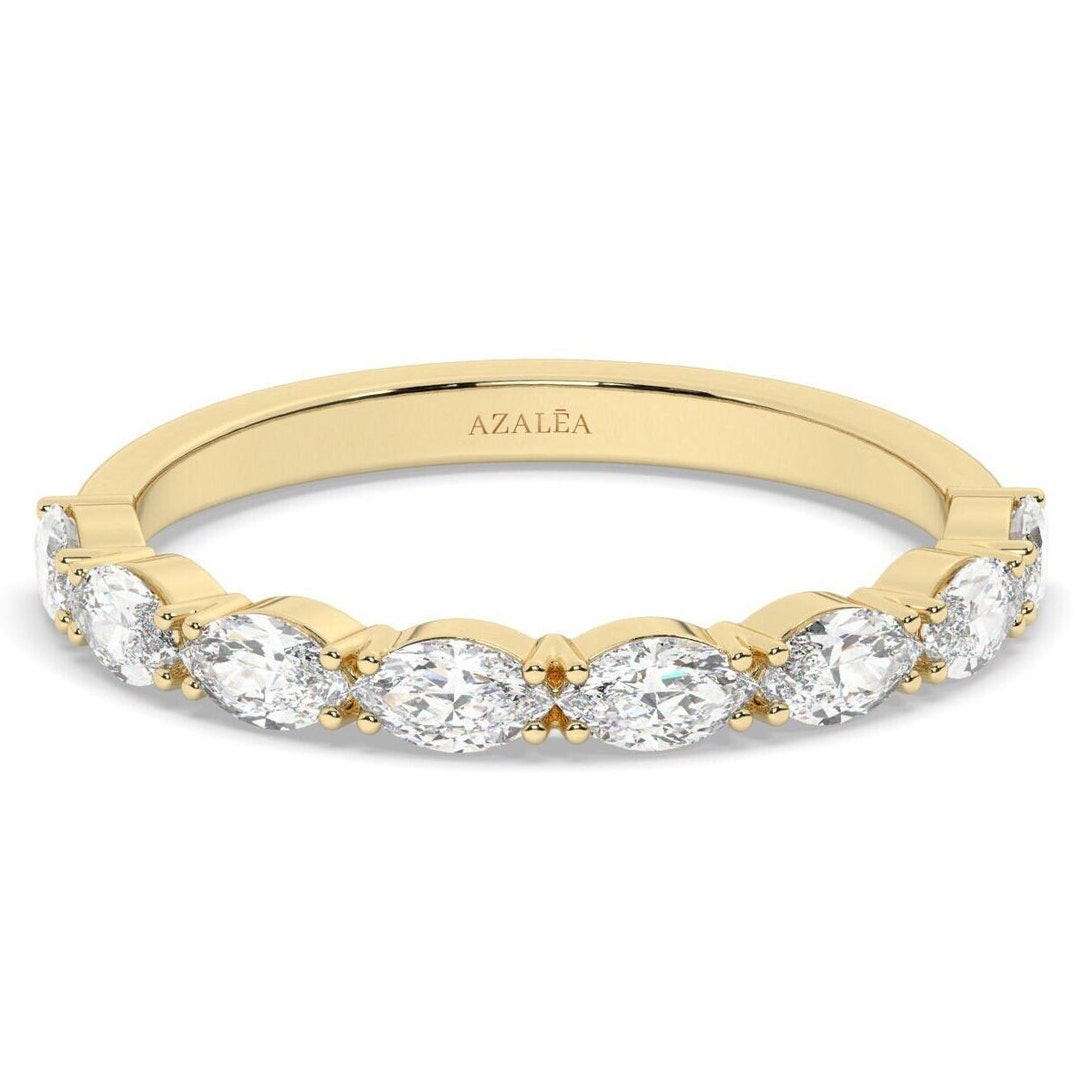 14k Gold Marquise Diamond Wedding Band - Anniversary Ring - Etsy