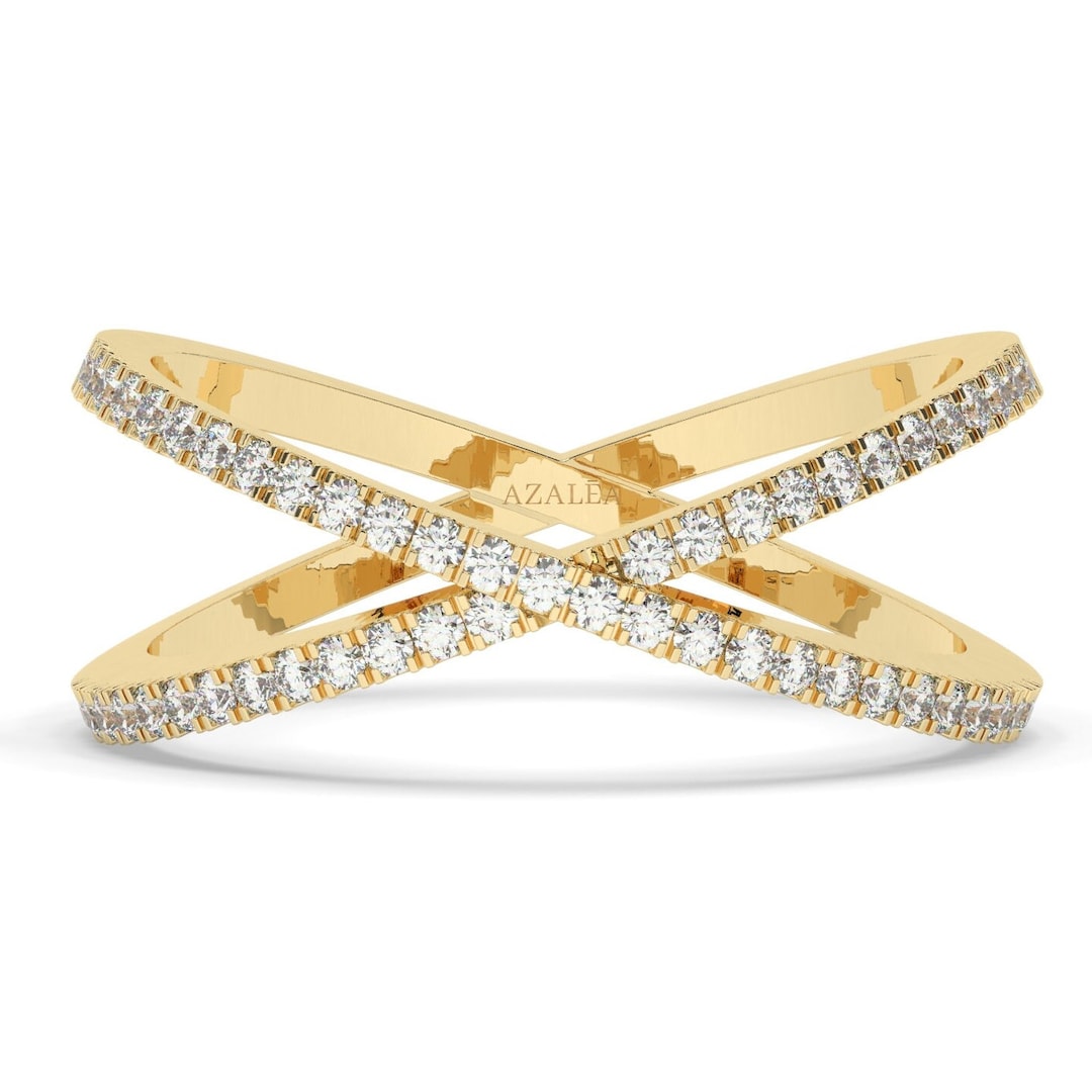 Criss Cross Diamond Ring / X Cluster Diamond Eternity Ring / Double ...