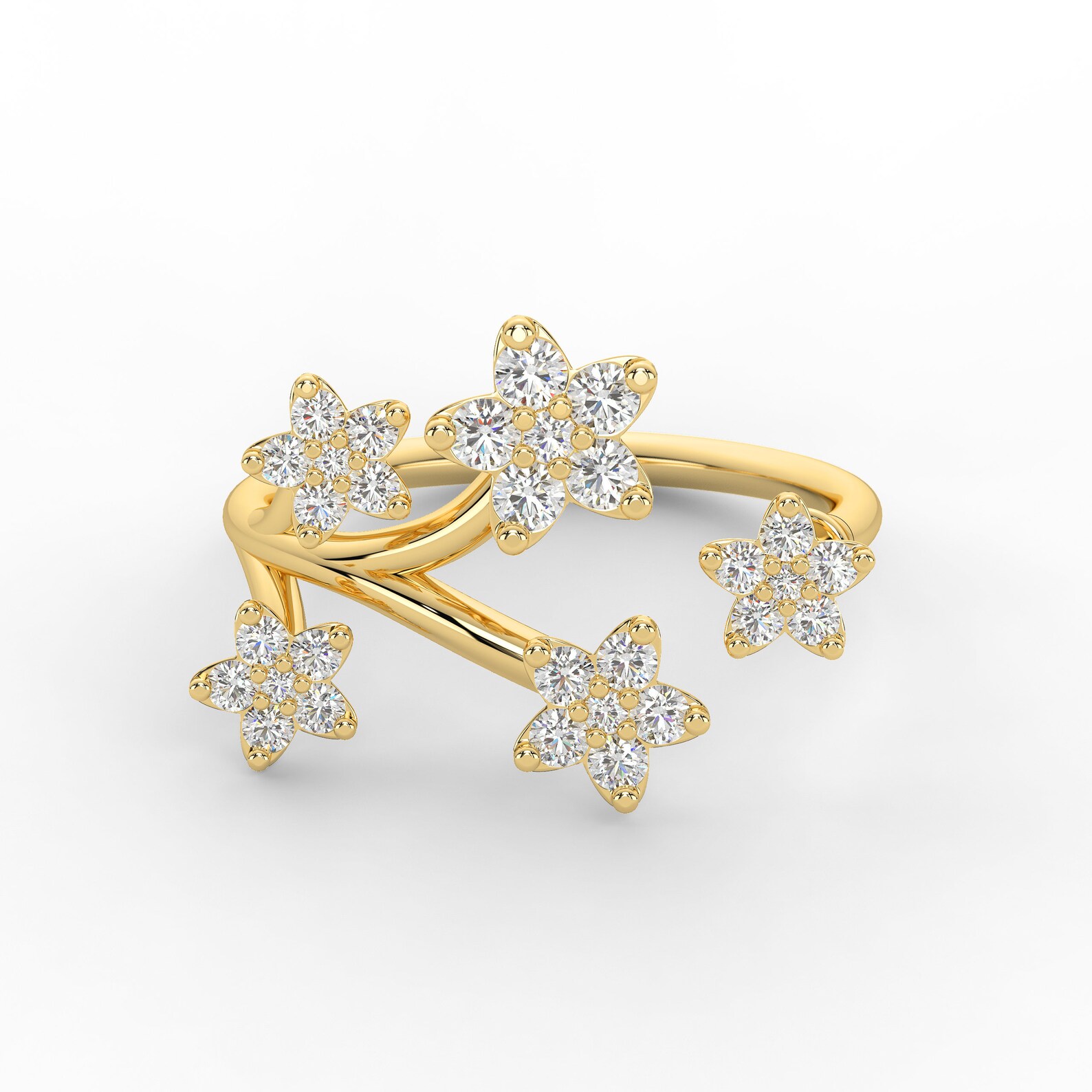 Diamond Floral Design Ring / 14k Gold Diamond Flower Ring / - Etsy