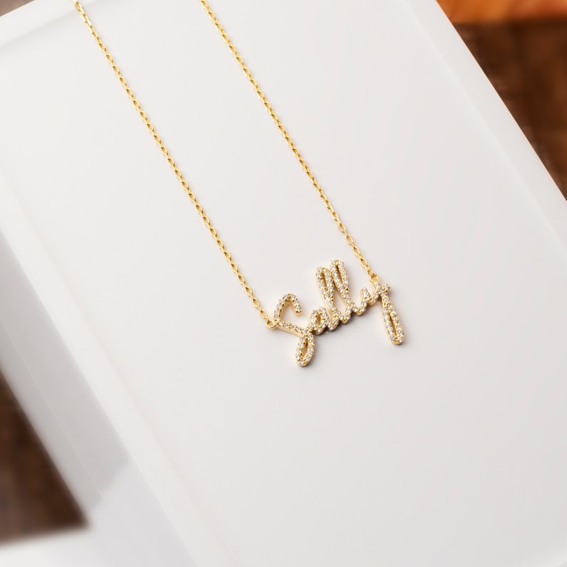 Diamond Name Necklace / 14k Dainty Diamond Script Name - Etsy