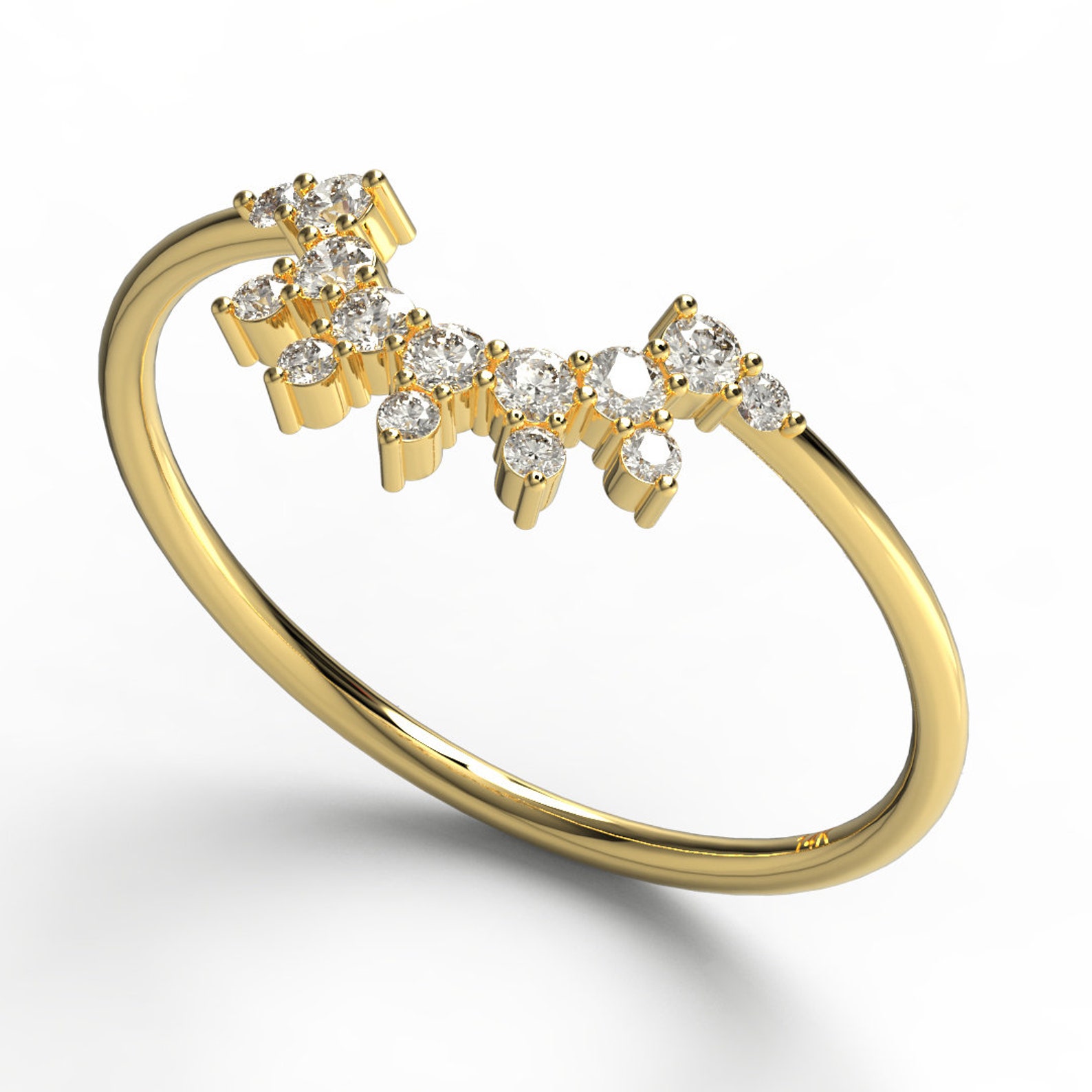 Curved Diamond Wedding Ring / 14k Gold Curved Diamond Wedding | Etsy