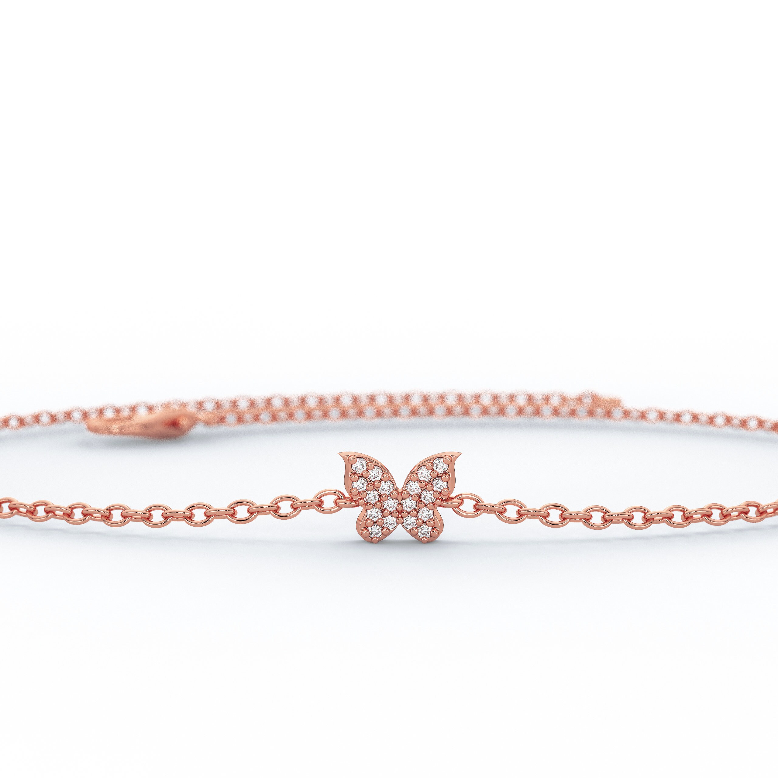 Diamond Butterfly Chain Bracelet / 14k Diamond Pave Butterfly Chain ...