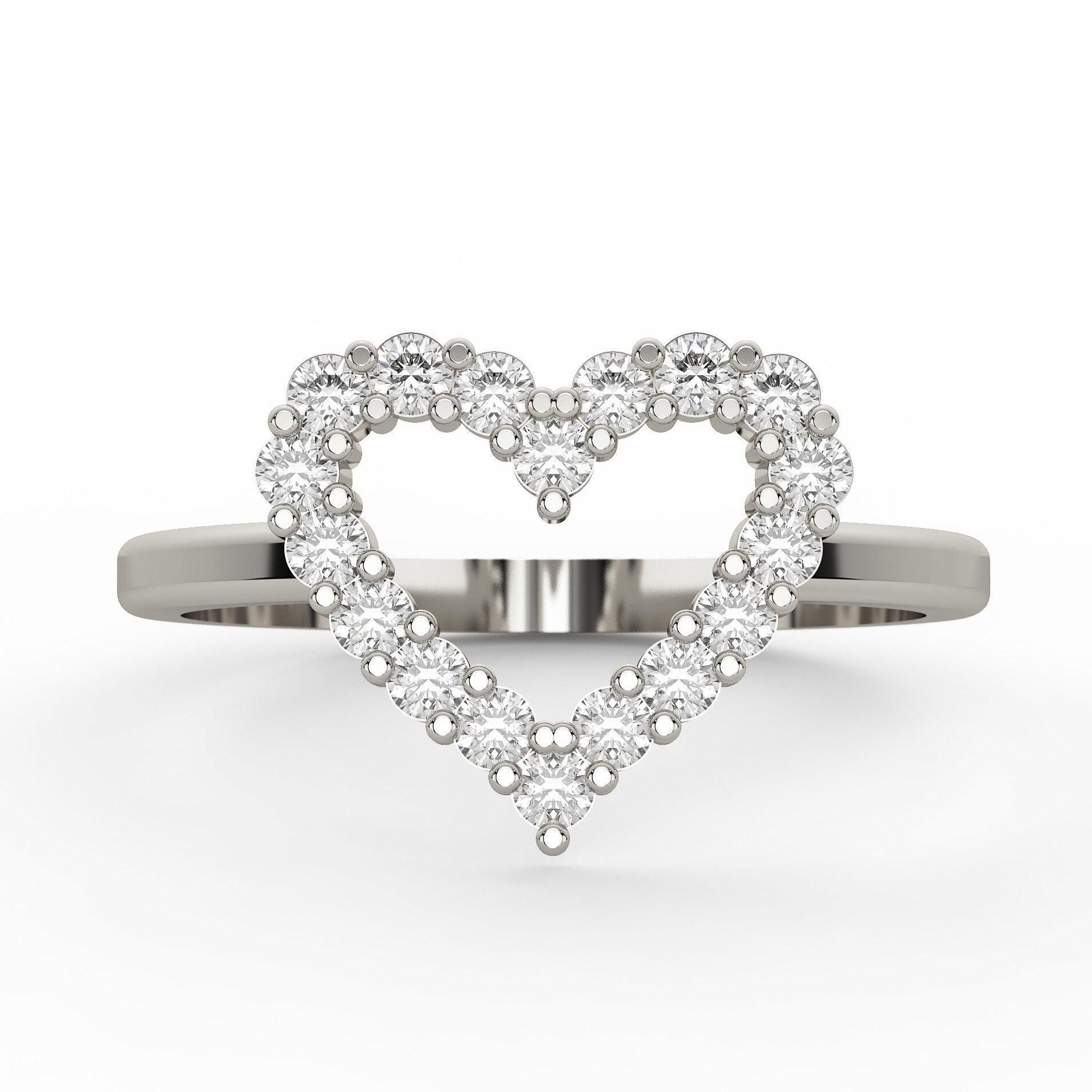 Diamond Heart Ring / 14k Gold Heart Stacking Ring / Love Ring - Etsy