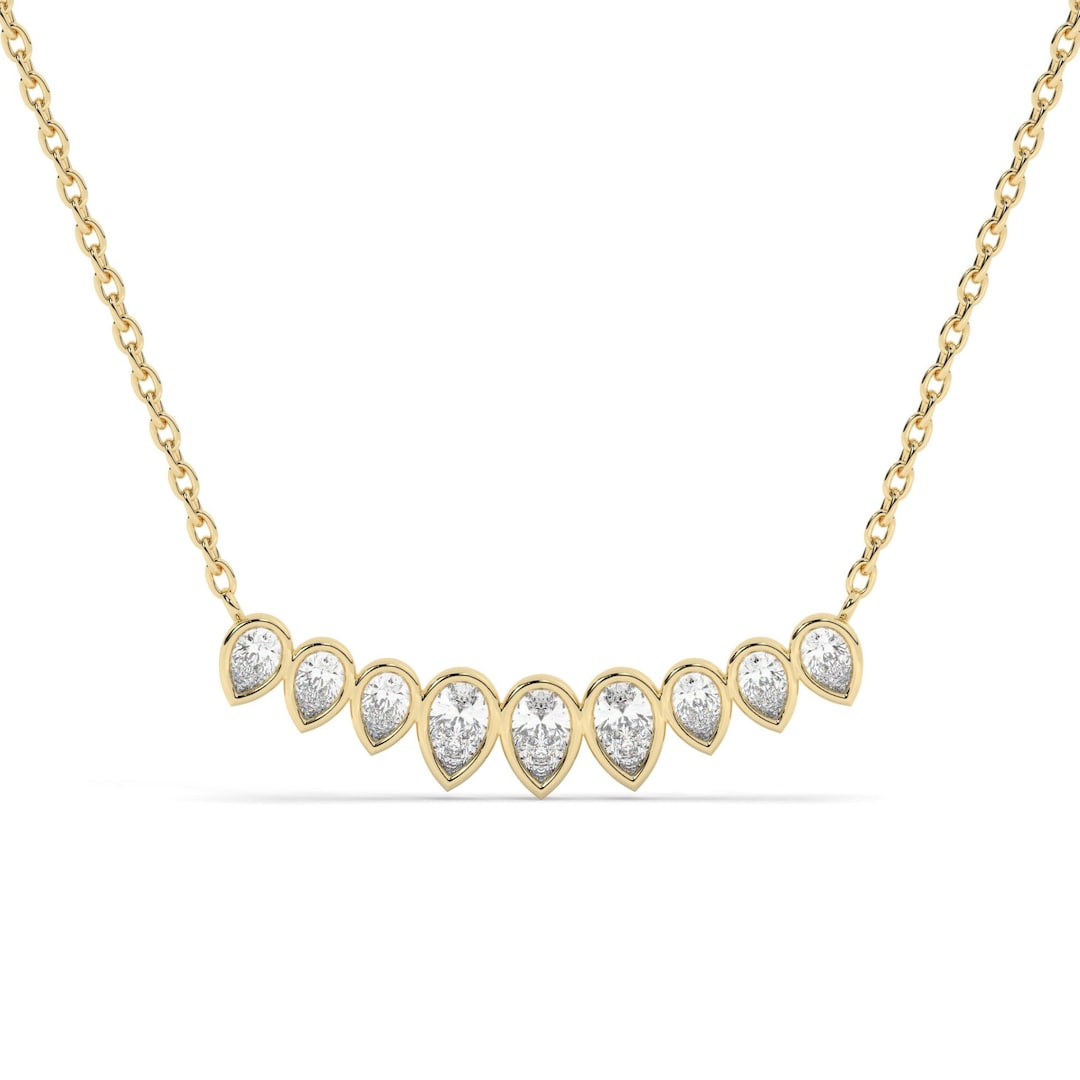 Curved Diamond Necklace / 14k Curved Pear Shape Diamond Necklace ...