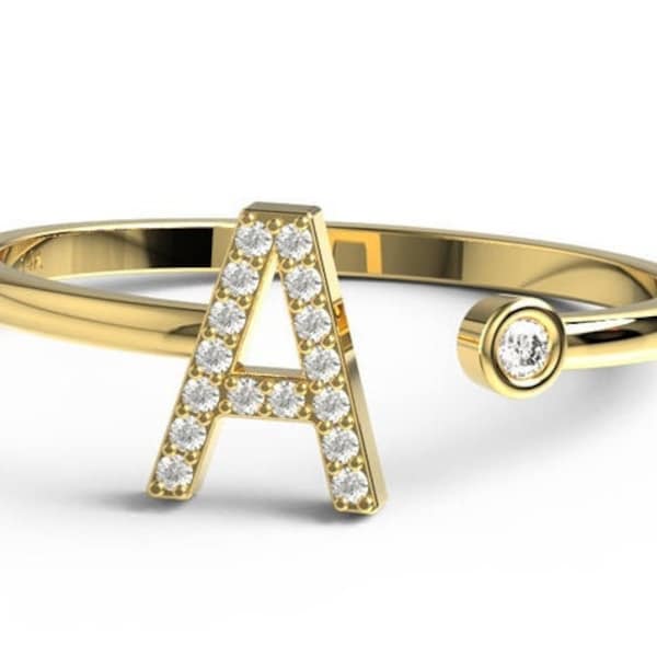 Diamond Initial Ring - Etsy