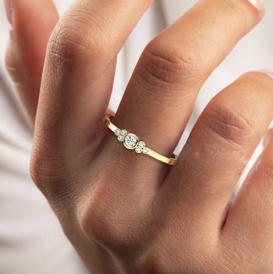 Diamond Bezel Stacking Ring / 14k Gold Diamond Wedding Band / Stackable ...