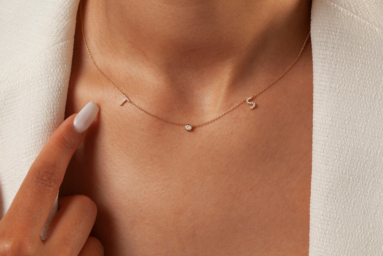 Diamond Initial Necklace / 14k Gold Diamond Double Initial Necklace ...