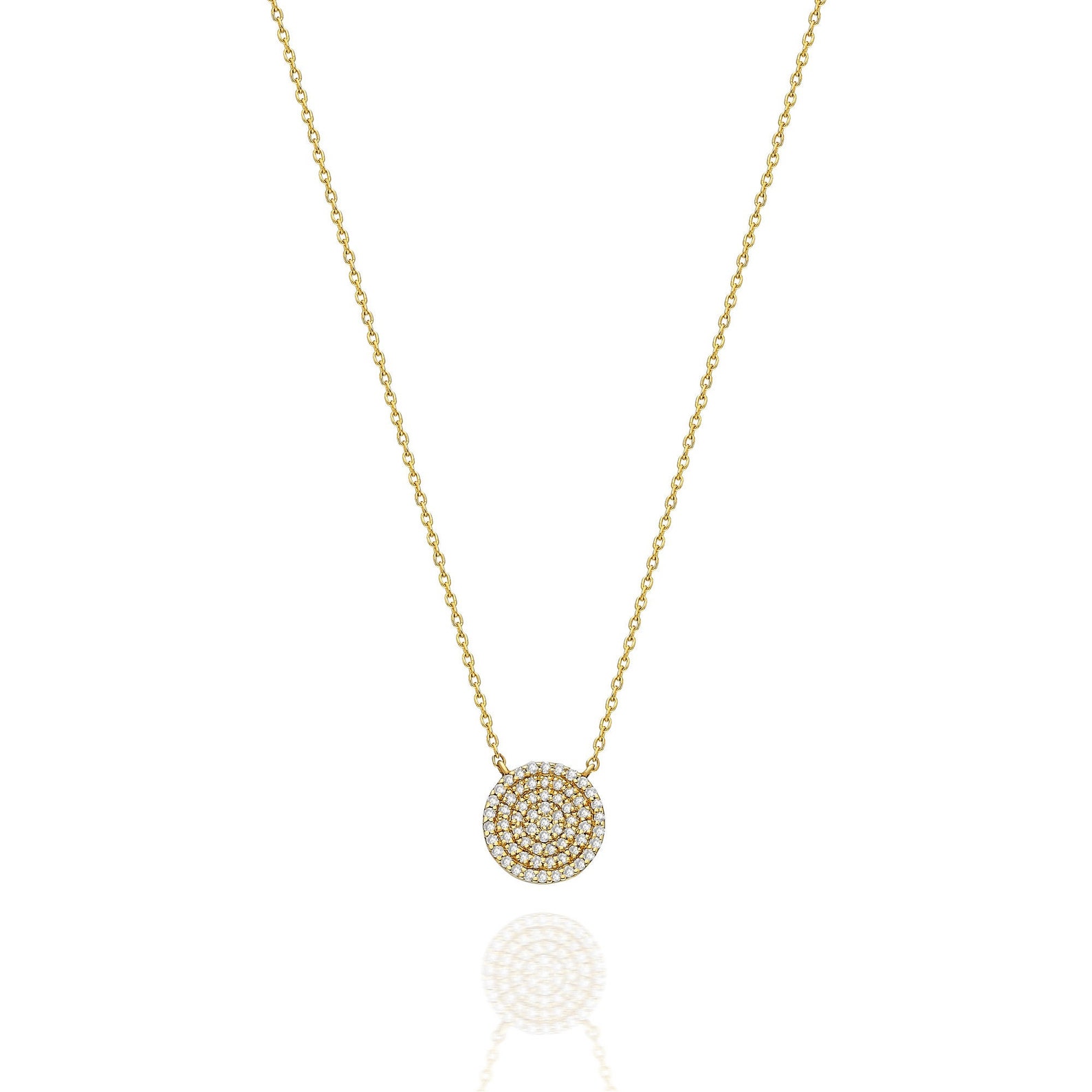 Diamond Disc Necklace / 14k Gold Pave Diamond Disc Necklace / - Etsy