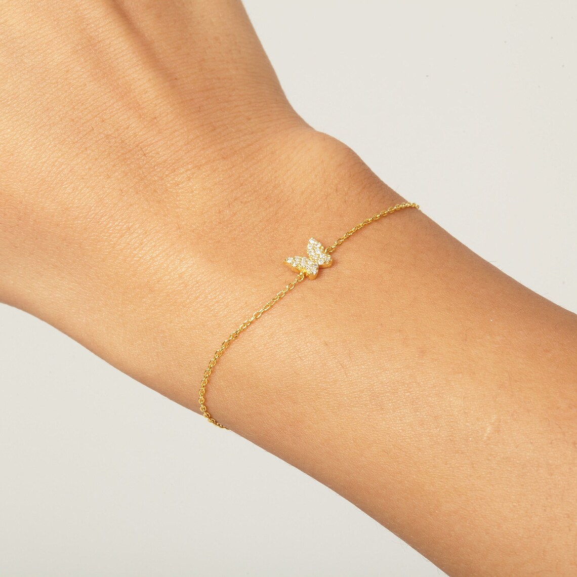 Diamond Butterfly Chain Bracelet / 14k Diamond Pave Butterfly Chain ...