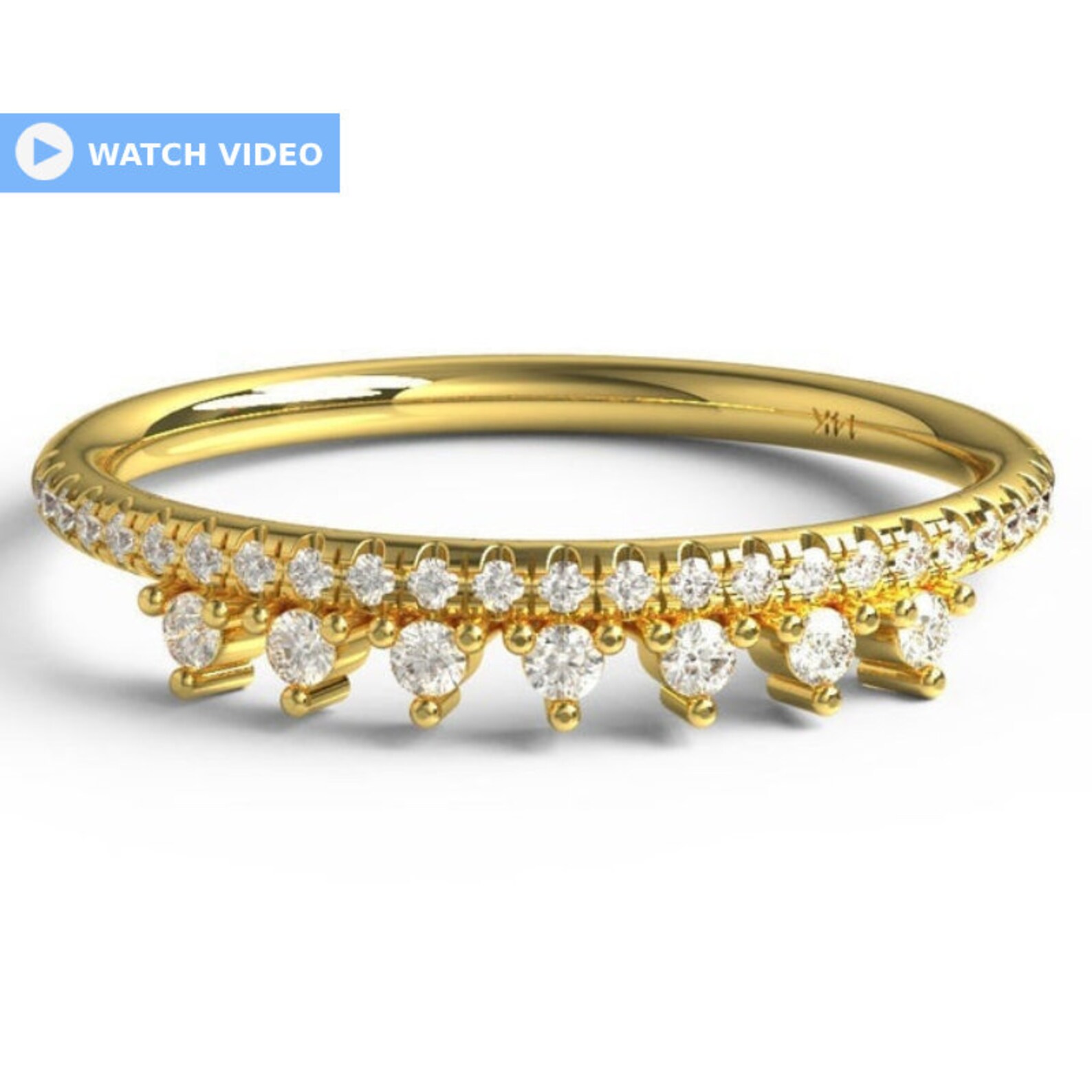 Diamond Wedding Band / 14k Gold Crown Shape Diamond Ring / - Etsy