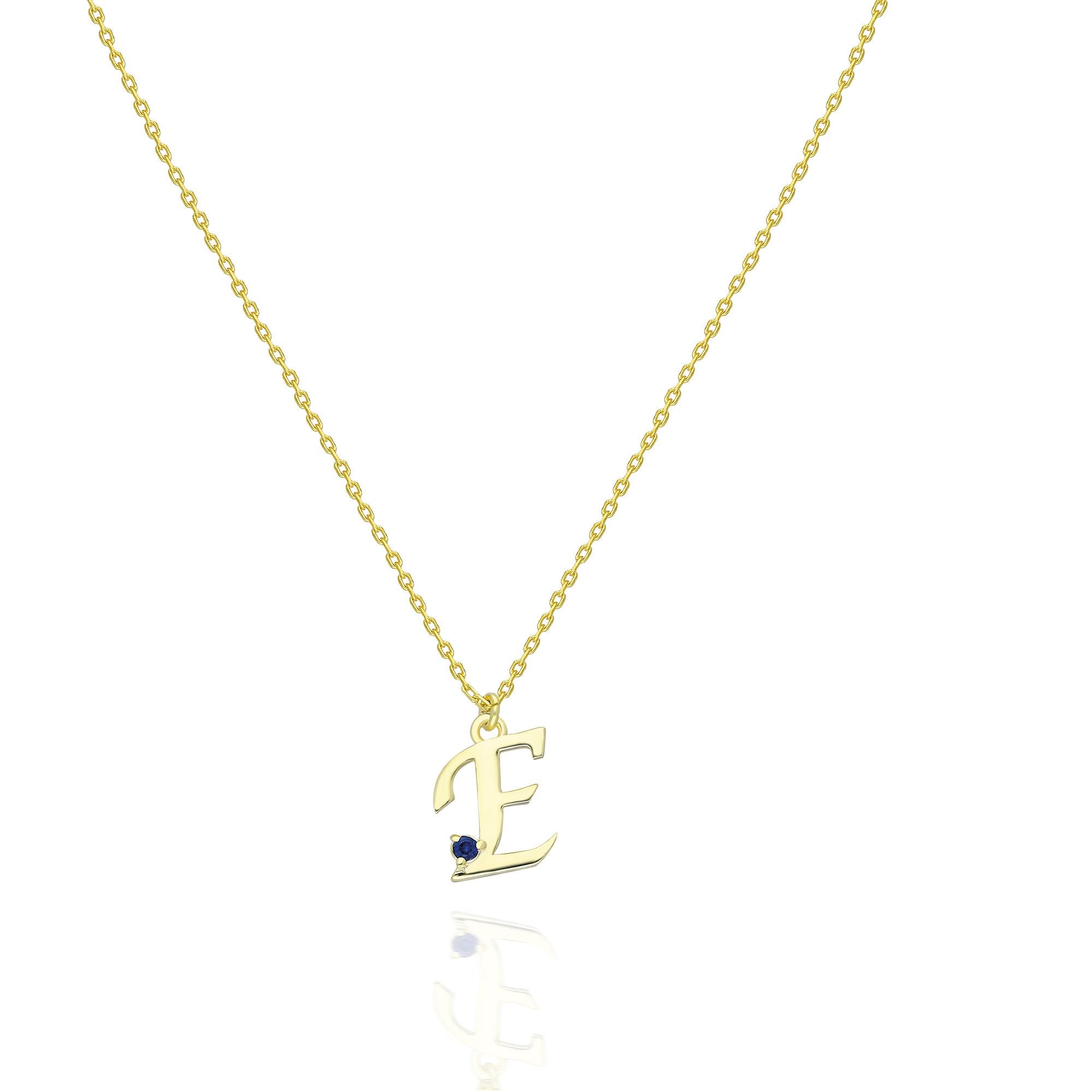 Birthstone Initial Necklace / 14k Gold Personalized Birthstone Initial ...