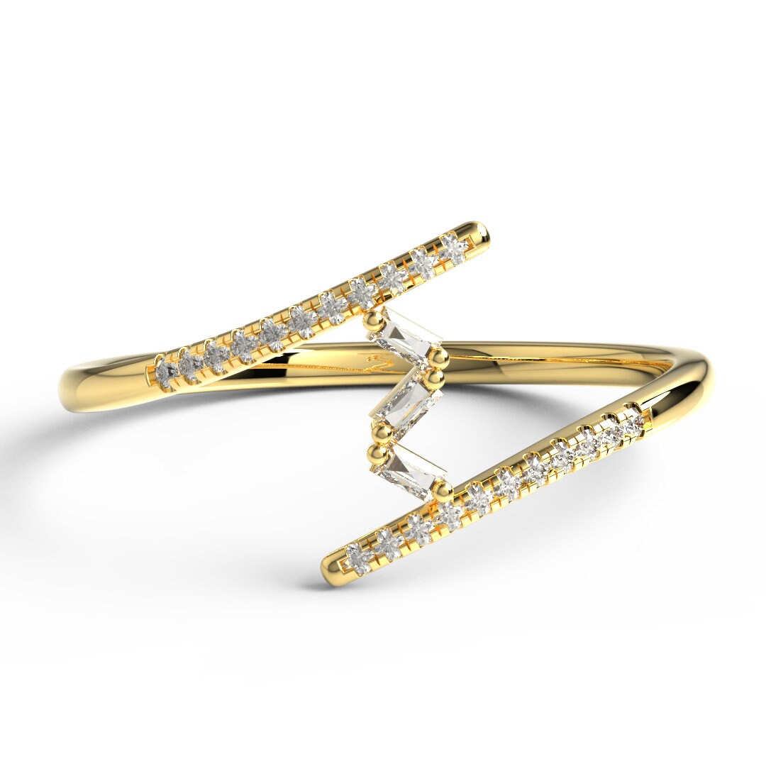 Diamond Stacking Ring / 14k Gold Open Design Baguette Diamond Band ...