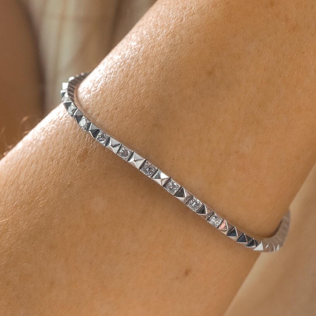 Pyramid Tennis Bracelet / 14k Gold and Diamond Elegant Bracelet ...