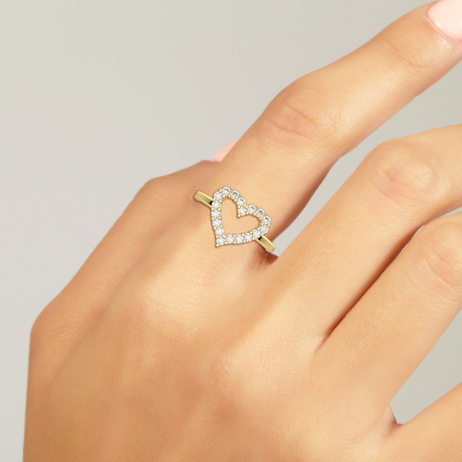 Diamond Heart Ring / 14k Gold Heart Stacking Ring / Love Ring - Etsy
