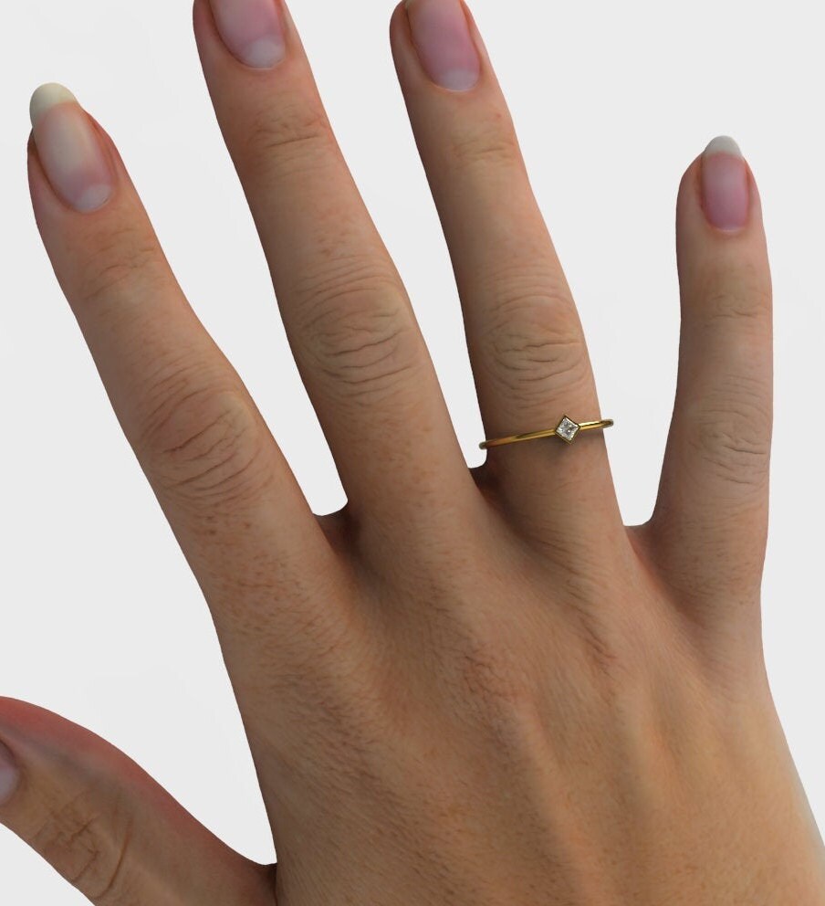 Diamond Stacking Ring / 14k Gold Princess Cut Diamond Bezel - Etsy