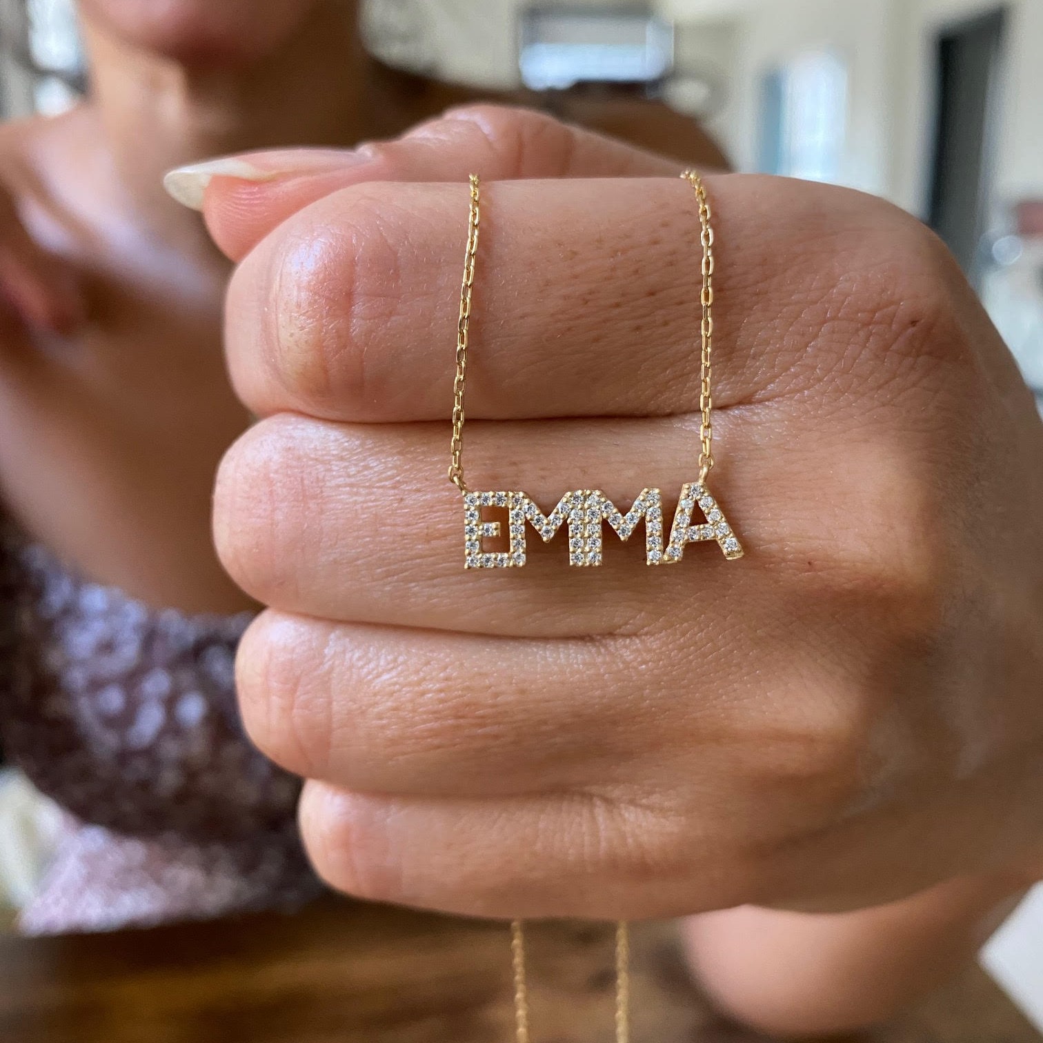 Diamond Name Necklace / 14k Personalized Pave Diamond Name | Etsy