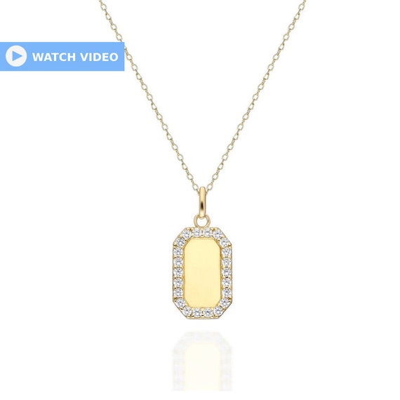 Diamond Dog Tag Necklace / 14k Gold or Silver Diamond Dog Tag | Etsy