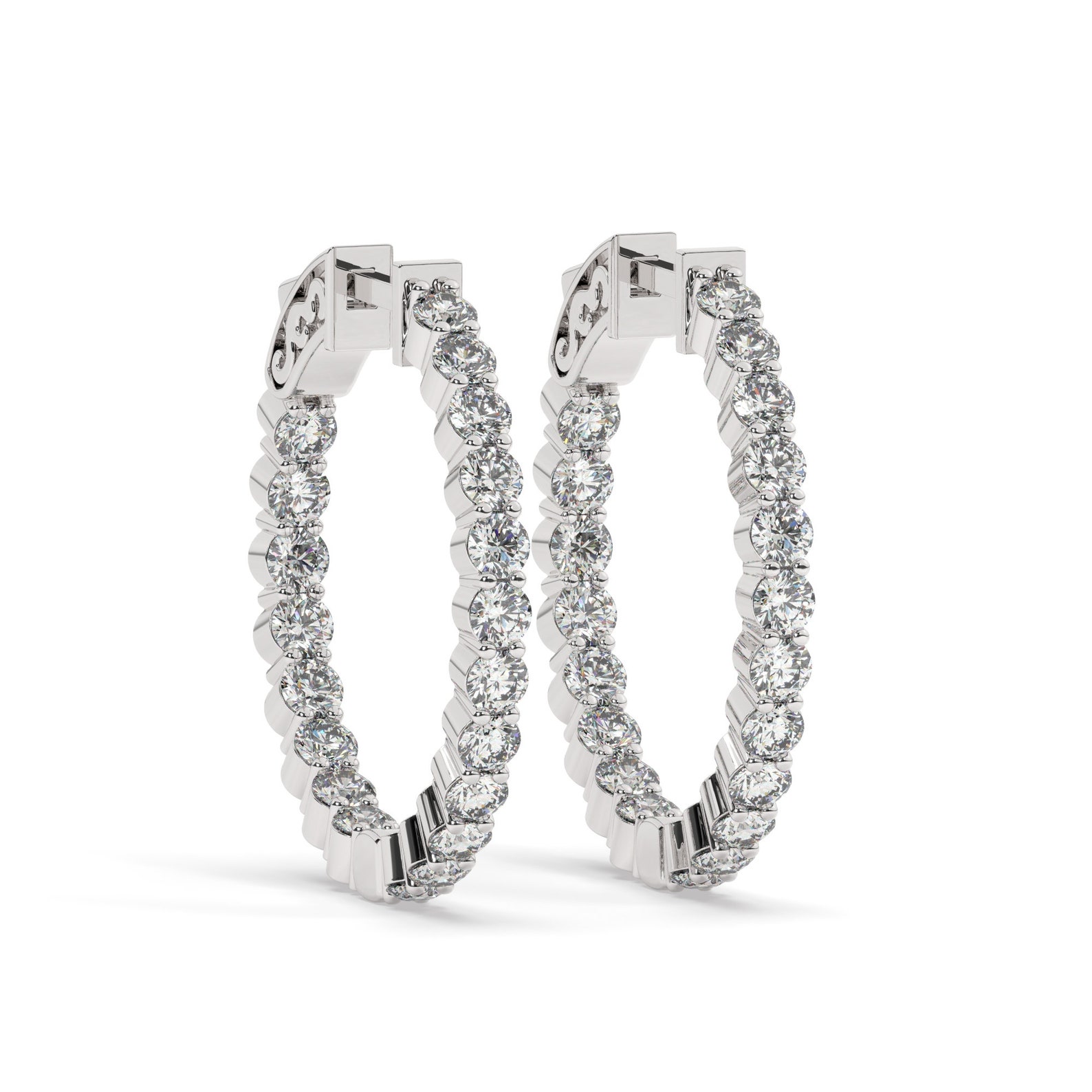 14k Gold Inside Out Diamond Hoop Earrings / 2-4 CARAT Inside Out Hoops ...