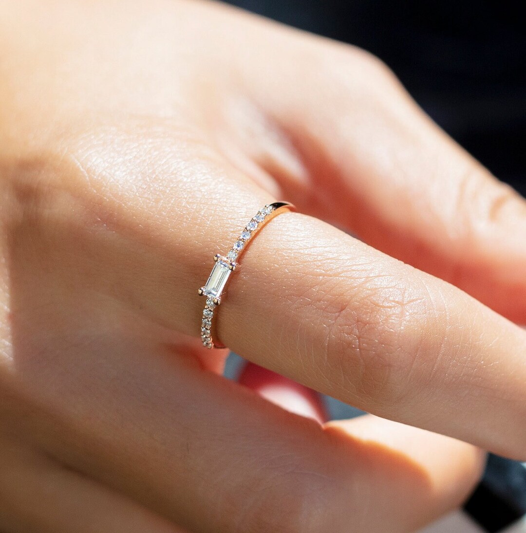 Baguette Diamond Engagement Ring / 14k Gold Baguette Diamond - Etsy