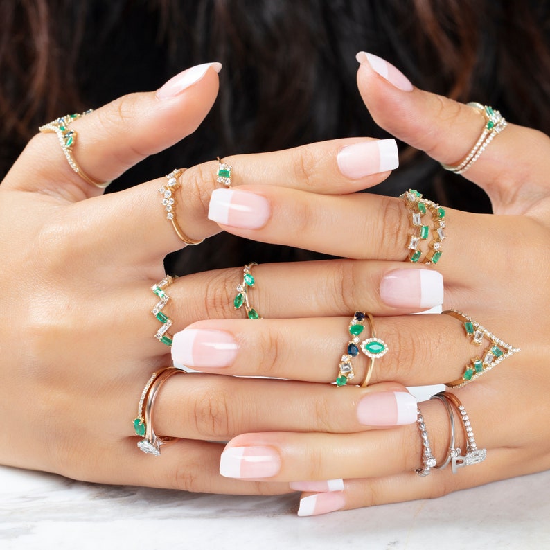 Emerald Sapphire Diamond Stacking Ring / 14k Gold Pear Cut | Etsy