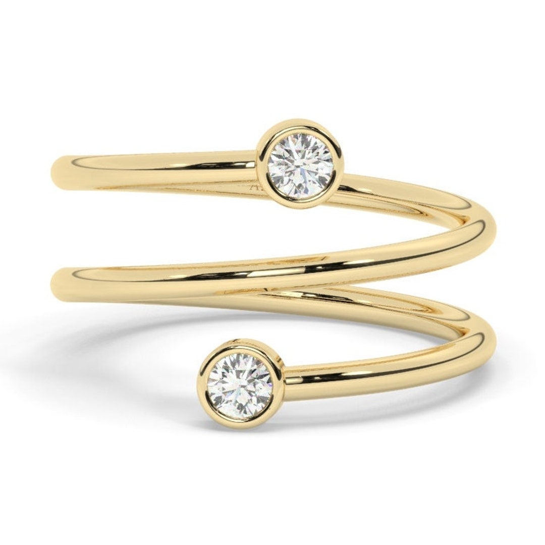 Diamond Spiral Cuff Ring / 14k Gold Spiral Diamond Cuff Ring ...