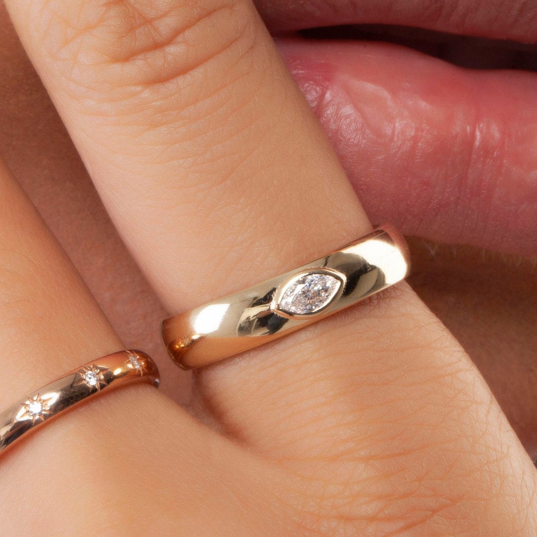 Diamond Bezel Stacking Ring / 14k Gold Marquise Diamond - Etsy