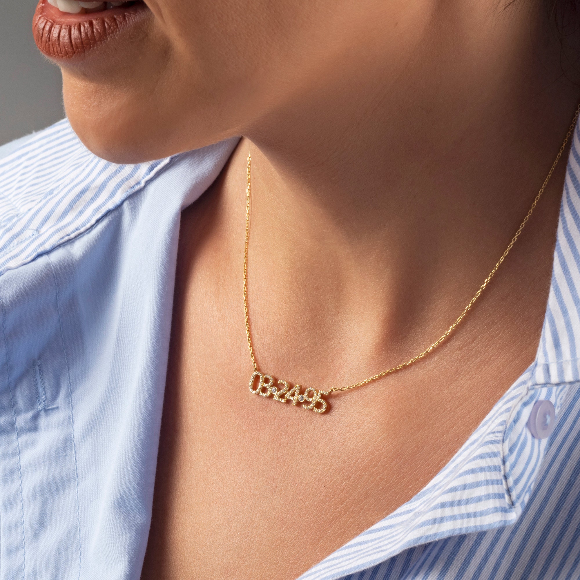 Diamond Date Necklace / 14k Gold and Diamond Date Necklace / Diamond ...