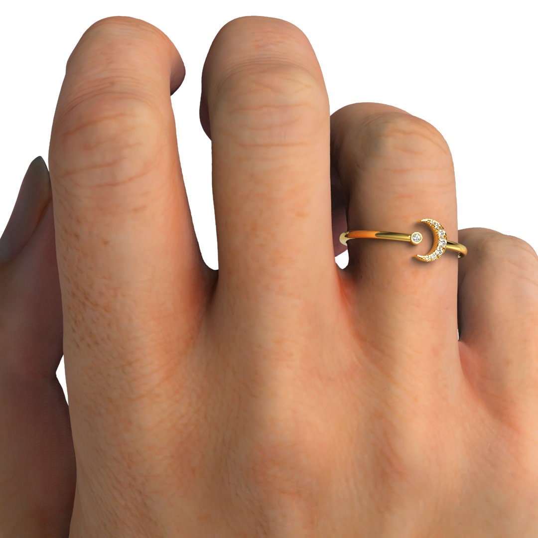 Diamond Moon Cuff Ring / 14k Gold Diamond Moon Ring / Cuff | Etsy