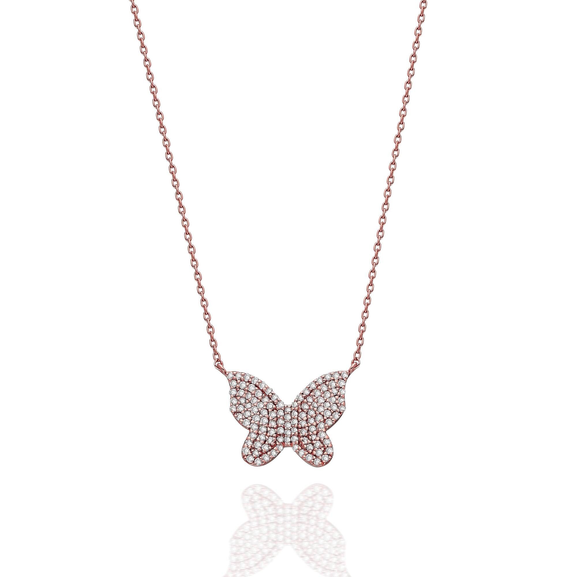 Diamond Butterfly Necklace / 14k Diamond Pave Butterfly Necklace / Pave ...