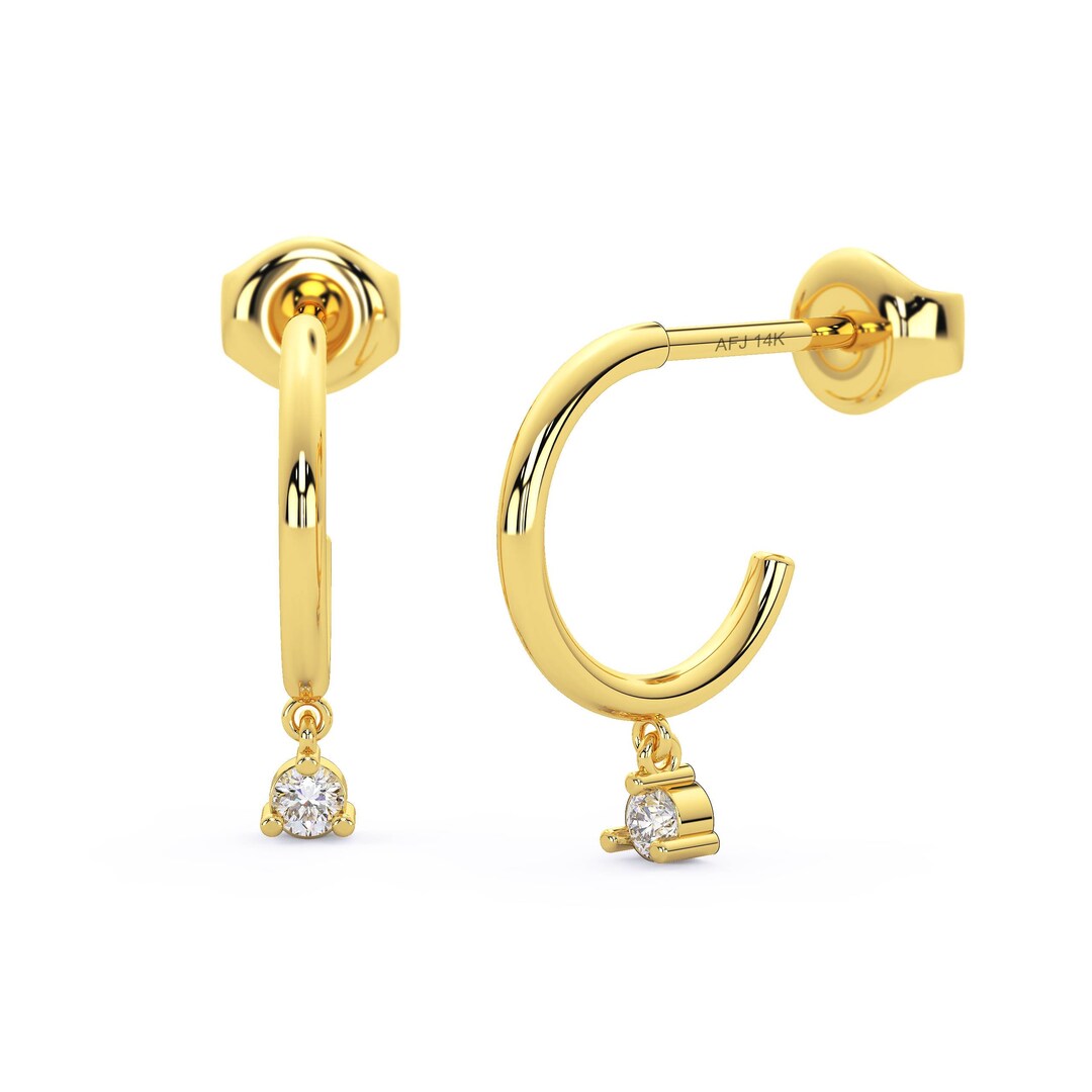 Dangling Hoop Earrings / 14k Gold Dangling Diamond Hoop Earrings ...