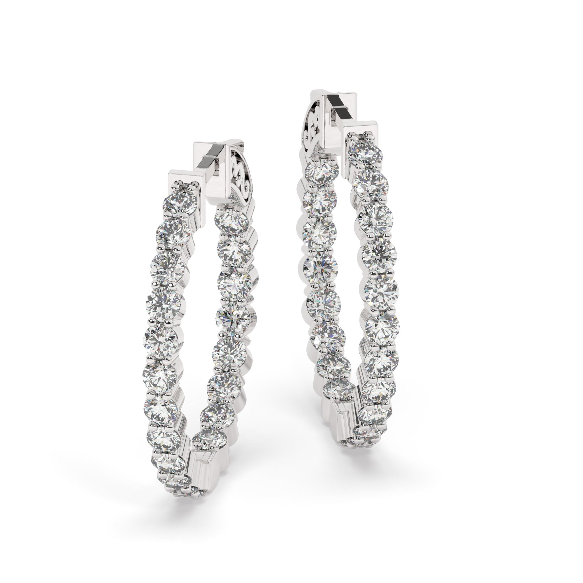 14k Gold Inside Out Diamond Hoop Earrings / 2-4 CARAT Inside Out Hoops ...