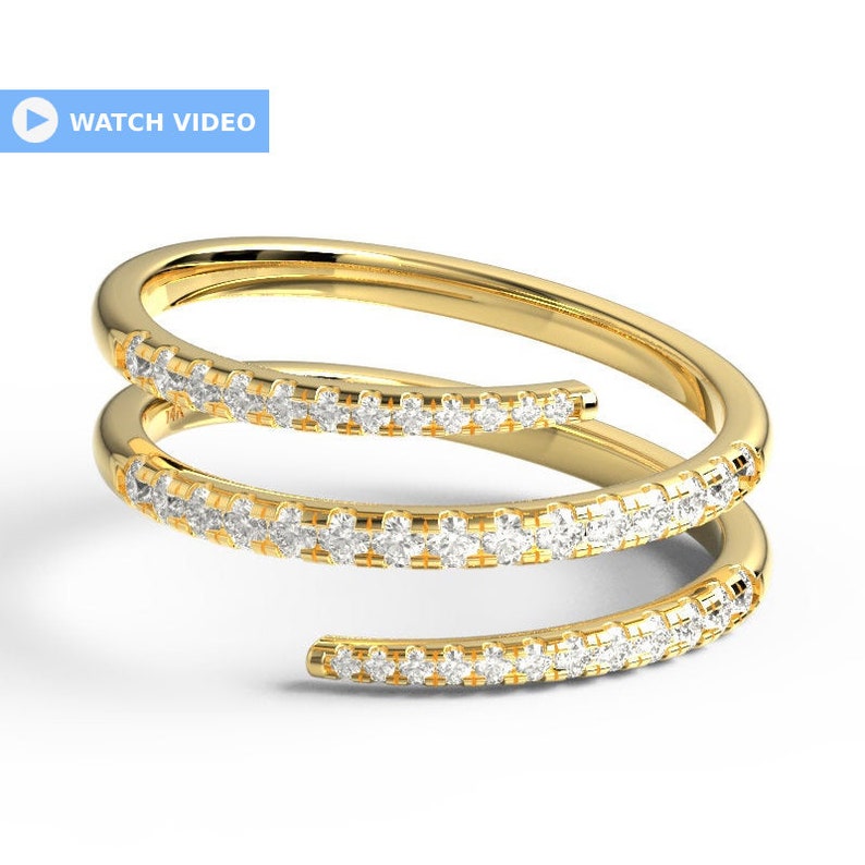 Diamond Spiral Cuff Ring / 14k Gold Spiral Diamond Cuff Ring / | Etsy