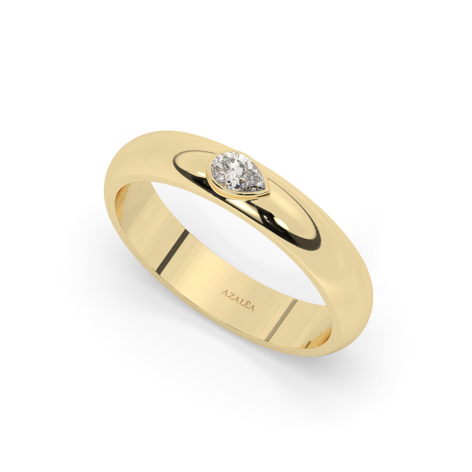 Pear Diamond Bezel Stacking Ring / 14k Pear Diamond Wedding - Etsy