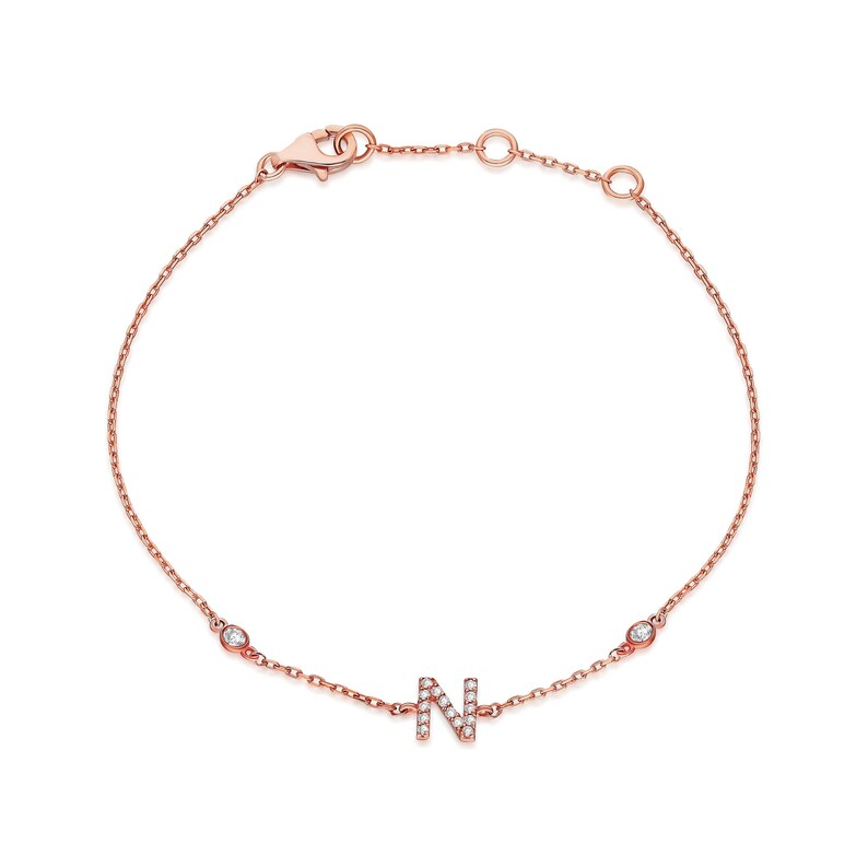 Diamond Initial Bracelet / 14k Diamond Initial Bracelet / | Etsy