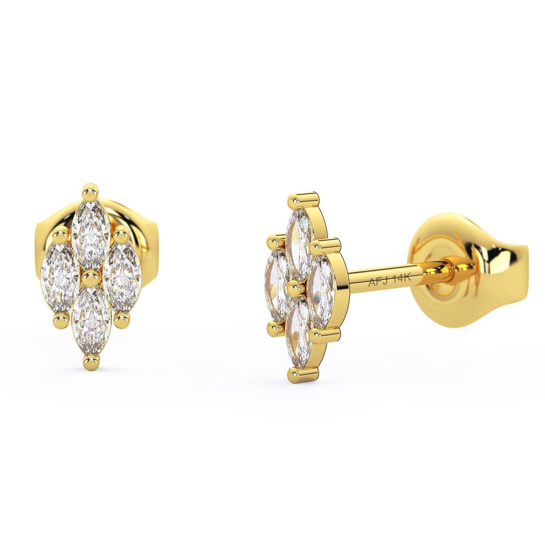 Diamond Studs Earrings / 14k Gold Marquise Diamond Stud Earrings ...